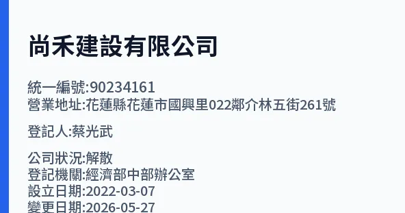 尚禾建設有限公司的照片-統編 90234161(花蓮縣) 公司登記資料與營業項目詳細圖表