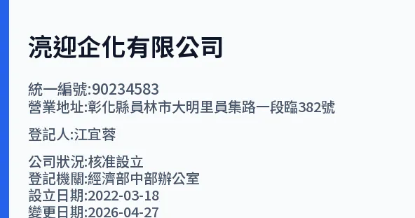 湸迎企化有限公司的照片-統編 90234583(彰化縣) 公司登記資料與營業項目詳細圖表