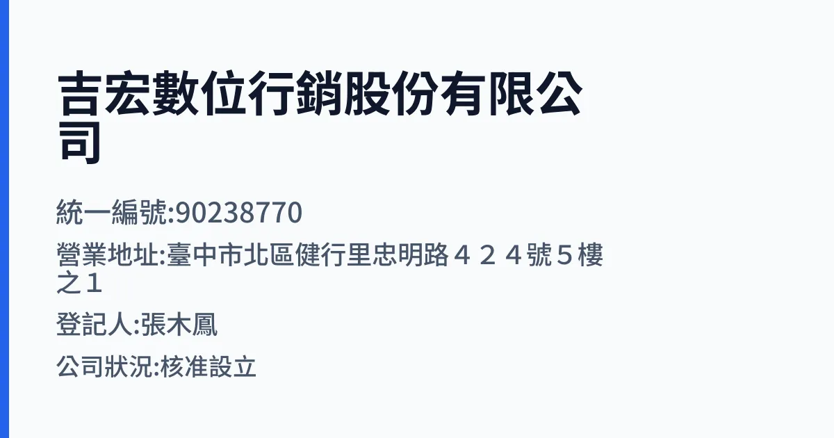 吉宏數位行銷股份有限公司 - 統編 90238770(臺中市) 公司登記資料與營業項目詳細圖表