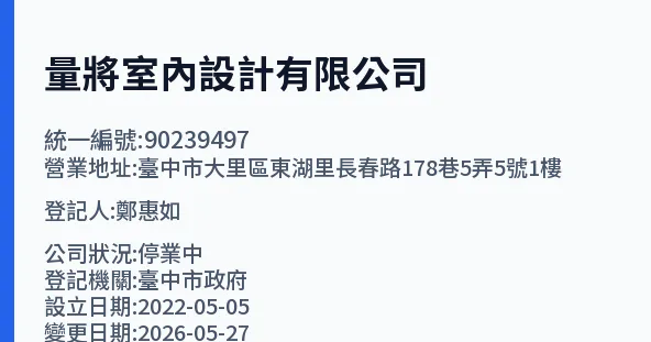 量將室內設計有限公司的照片-統編 90239497(臺中市) 公司登記資料與營業項目詳細圖表