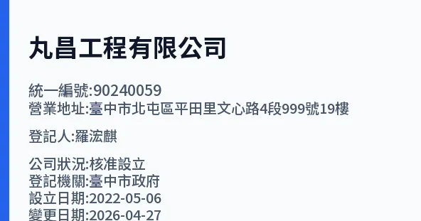丸昌工程有限公司的照片-統編 90240059(臺中市) 公司登記資料與營業項目詳細圖表