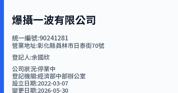爆攝一波有限公司的照片-統編 90241281(彰化縣) 公司登記資料與營業項目詳細圖表