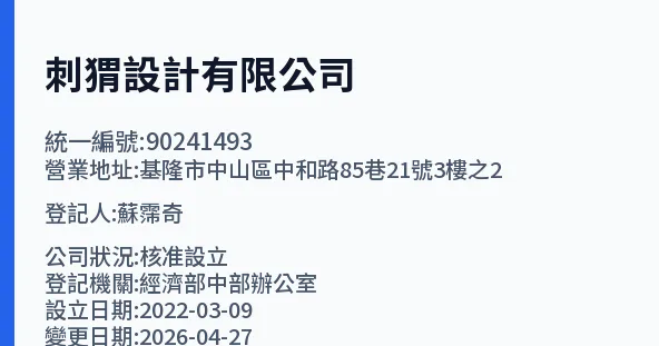 刺猬設計有限公司的照片-統編 90241493(基隆市) 公司登記資料與營業項目詳細圖表