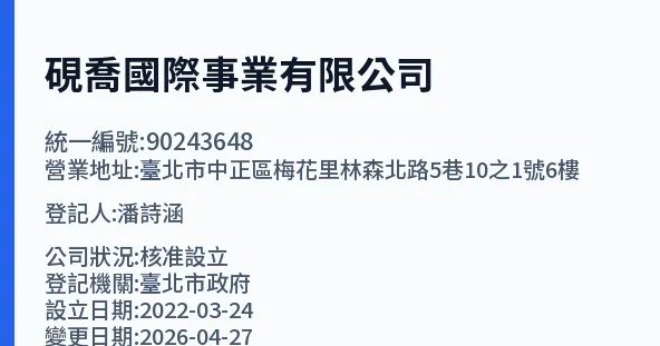 硯喬國際事業有限公司的照片-統編 90243648(臺北市) 公司登記資料與營業項目詳細圖表