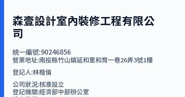 森壹設計室內裝修工程有限公司的照片-統編 90246856(南投縣) 公司登記資料與營業項目詳細圖表