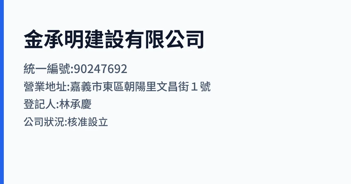 金承明建設有限公司 - 統編 90247692(嘉義市) 公司登記資料與營業項目詳細圖表