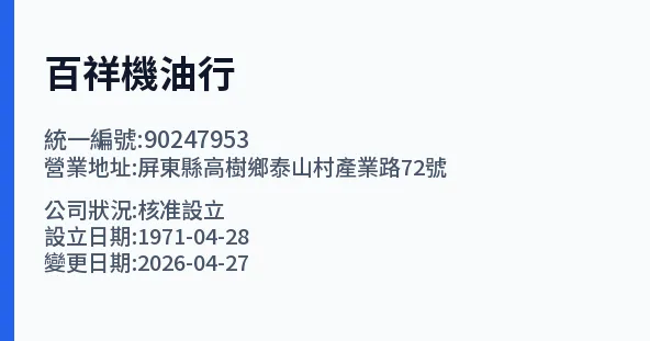 百祥機油行的照片-統編 90247953(屏東縣) 公司登記資料與營業項目詳細圖表