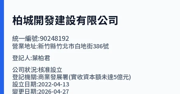 柏城開發建設有限公司的照片-統編 90248192(新竹縣) 公司登記資料與營業項目詳細圖表