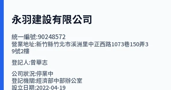 永羽建設有限公司的照片-統編 90248572(新竹縣) 公司登記資料與營業項目詳細圖表