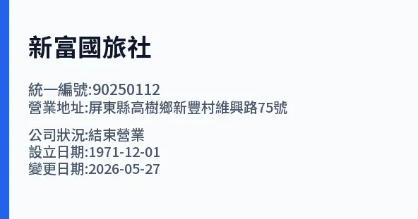 新富國旅社的照片-統編 90250112(屏東縣) 公司登記資料與營業項目詳細圖表
