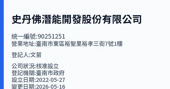 史丹佛潛能開發股份有限公司的照片-統編 90251251(臺南市) 公司登記資料與營業項目詳細圖表