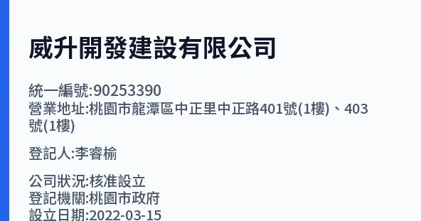 威升開發建設有限公司的照片-統編 90253390(桃園市) 公司登記資料與營業項目詳細圖表