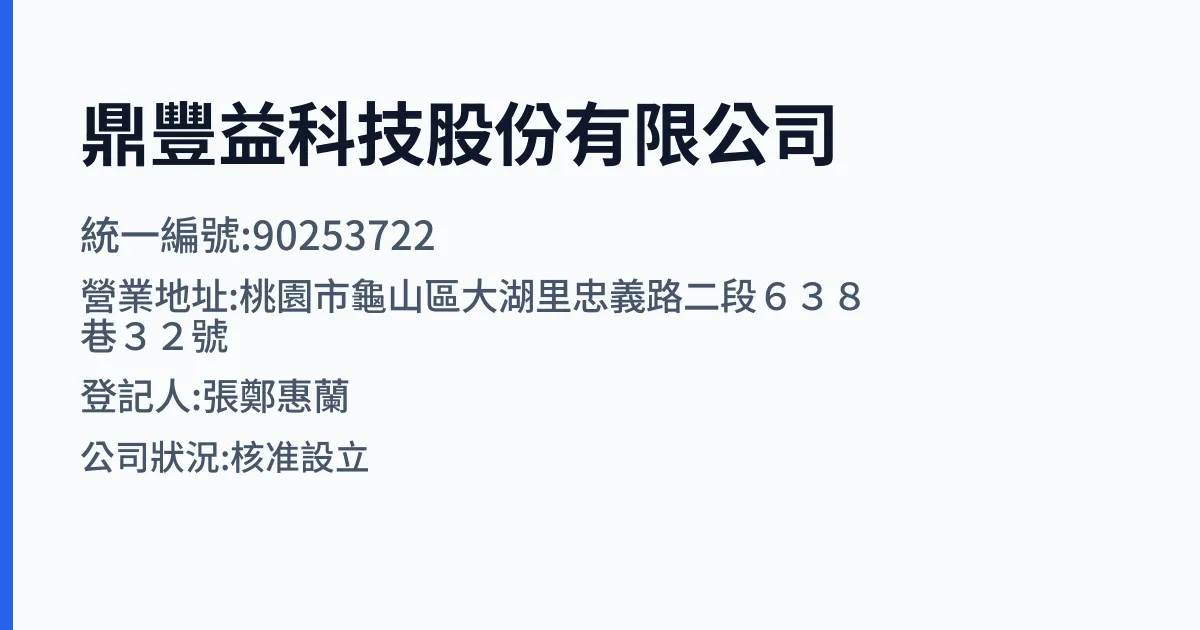 鼎豐益科技股份有限公司 - 統編 90253722(桃園市) 公司登記資料與營業項目詳細圖表