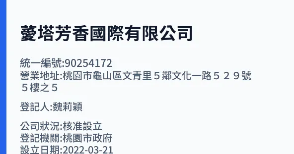 薆塔芳香國際有限公司的照片-統編 90254172(桃園市) 公司登記資料與營業項目詳細圖表