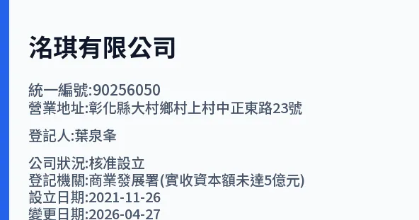 洺琪有限公司的照片-統編 90256050(彰化縣) 公司登記資料與營業項目詳細圖表