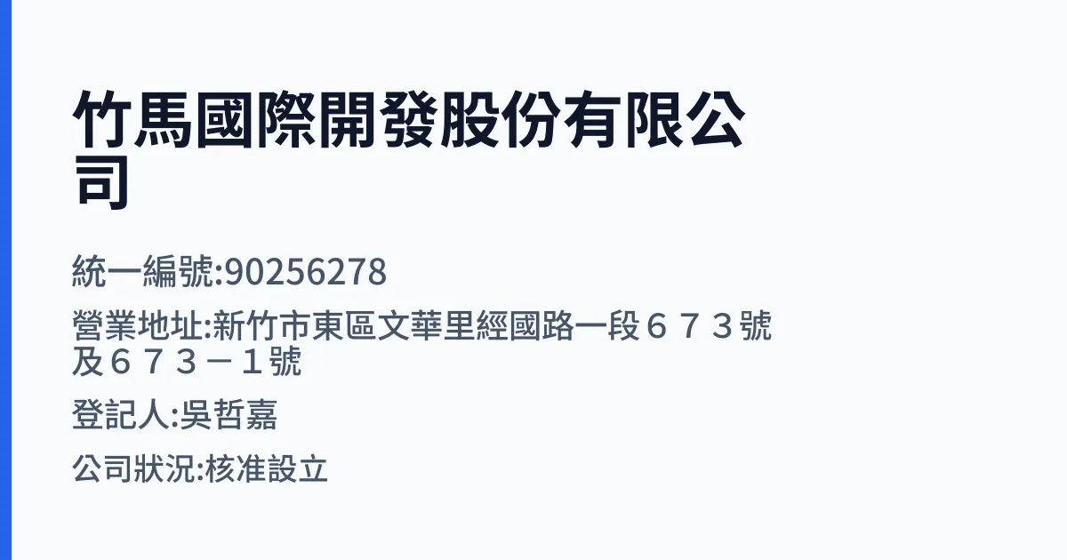 竹馬國際開發股份有限公司 - 統編 90256278(新竹市) 公司登記資料與營業項目詳細圖表
