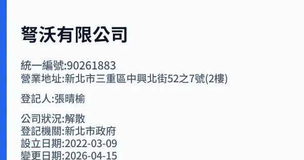 弩沃有限公司的照片-統編 90261883(新北市) 公司登記資料與營業項目詳細圖表