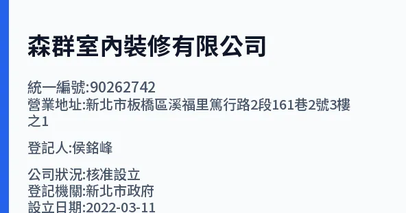 森群室內裝修有限公司的照片-統編 90262742(新北市) 公司登記資料與營業項目詳細圖表