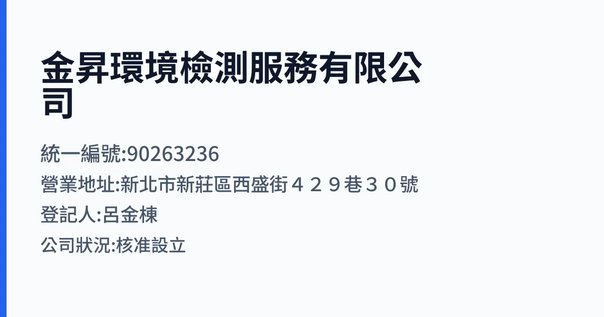 金昇環境檢測服務有限公司 - 統編 90263236(新北市) 公司登記資料與營業項目詳細圖表
