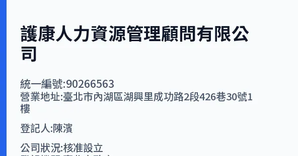 護康人力資源管理顧問有限公司的照片-統編 90266563(臺北市) 公司登記資料與營業項目詳細圖表