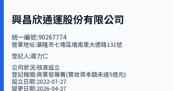 興昌欣通運股份有限公司的照片-統編 90267774(基隆市) 公司登記資料與營業項目詳細圖表