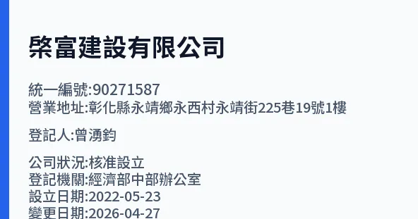 棨富建設有限公司的照片-統編 90271587(彰化縣) 公司登記資料與營業項目詳細圖表
