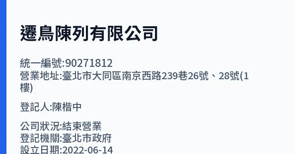 遷鳥陳列有限公司的照片-統編 90271812(臺北市) 公司登記資料與營業項目詳細圖表