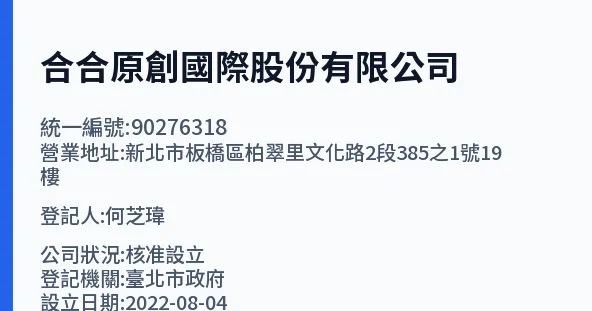 合合原創國際股份有限公司的照片-統編 90276318(新北市) 公司登記資料與營業項目詳細圖表
