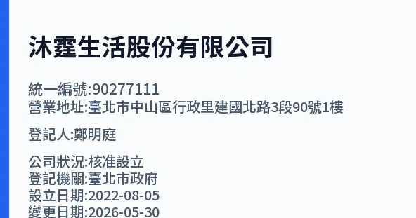 沐霆生活股份有限公司的照片-統編 90277111(臺北市) 公司登記資料與營業項目詳細圖表