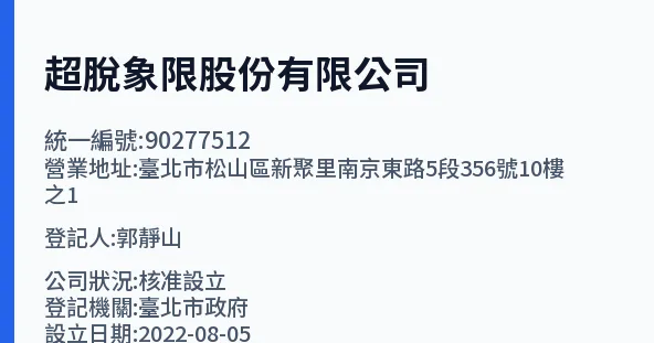 超脫象限股份有限公司的照片-統編 90277512(臺北市) 公司登記資料與營業項目詳細圖表