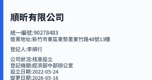 順昕有限公司的照片-統編 90278483(新竹市) 公司登記資料與營業項目詳細圖表
