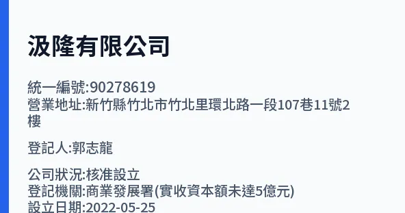 汲隆有限公司的照片-統編 90278619(新竹縣) 公司登記資料與營業項目詳細圖表