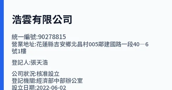 浩雲有限公司的照片-統編 90278815(花蓮縣) 公司登記資料與營業項目詳細圖表