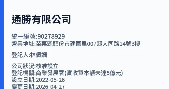 通勝有限公司的照片-統編 90278929(苗栗縣) 公司登記資料與營業項目詳細圖表