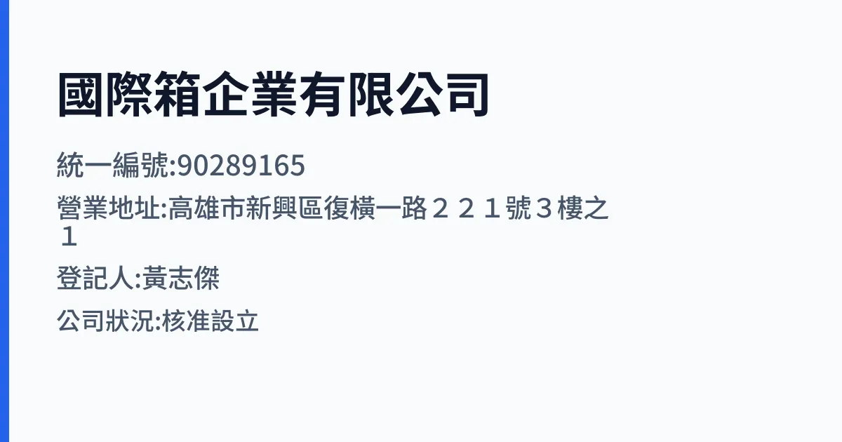 國際箱企業有限公司 - 統編 90289165(高雄市) 公司登記資料與營業項目詳細圖表