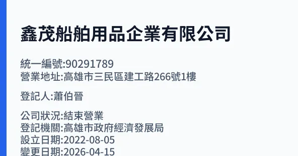 鑫茂船舶用品企業有限公司的照片-統編 90291789(高雄市) 公司登記資料與營業項目詳細圖表