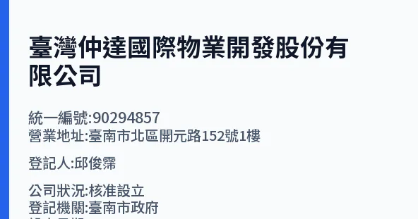 臺灣仲達國際物業開發股份有限公司的照片-統編 90294857(臺南市) 公司登記資料與營業項目詳細圖表