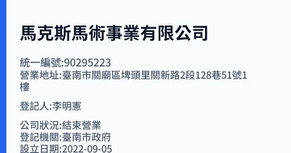 馬克斯馬術事業有限公司的照片-統編 90295223(臺南市) 公司登記資料與營業項目詳細圖表