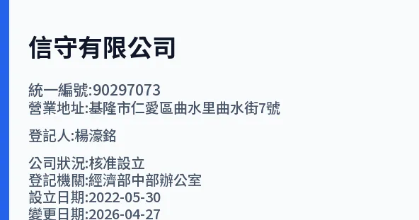 信守有限公司的照片-統編 90297073(基隆市) 公司登記資料與營業項目詳細圖表