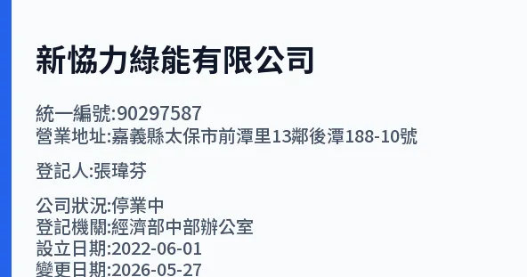 新恊力綠能有限公司的照片-統編 90297587(嘉義縣) 公司登記資料與營業項目詳細圖表