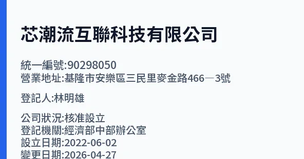 芯潮流互聯科技有限公司的照片-統編 90298050(基隆市) 公司登記資料與營業項目詳細圖表