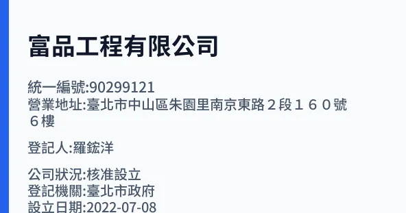 富品工程有限公司的照片-統編 90299121(臺北市) 公司登記資料與營業項目詳細圖表