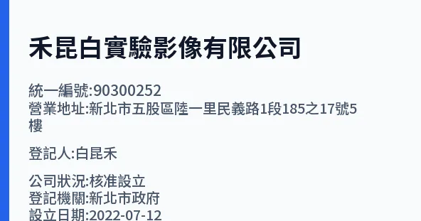 禾昆白實驗影像有限公司的照片-統編 90300252(新北市) 公司登記資料與營業項目詳細圖表