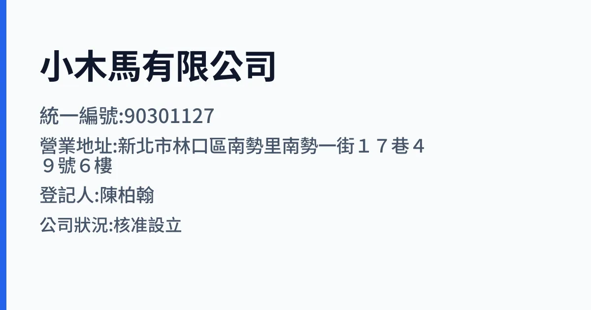 小木馬有限公司 - 統編 90301127(新北市) 公司登記資料與營業項目詳細圖表