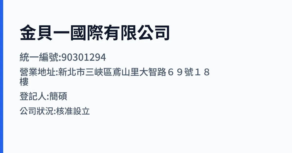 金貝一國際有限公司 - 統編 90301294(新北市) 公司登記資料與營業項目詳細圖表
