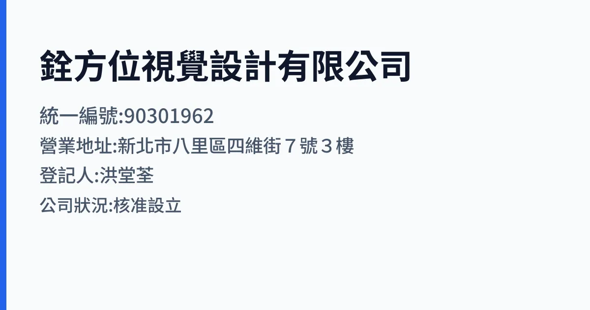 銓方位視覺設計有限公司 - 統編 90301962（新北市） 公司登記資料與營業項目詳細圖表