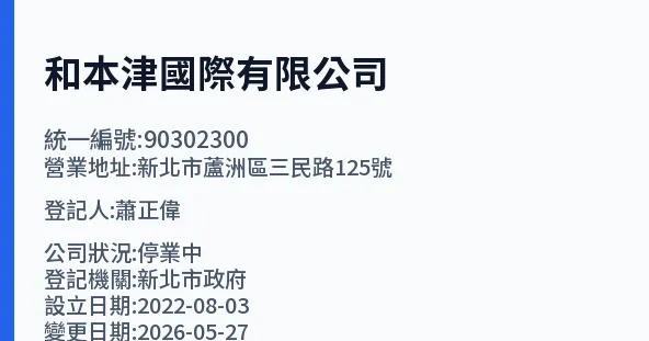 和本津國際有限公司的照片-統編 90302300(新北市) 公司登記資料與營業項目詳細圖表