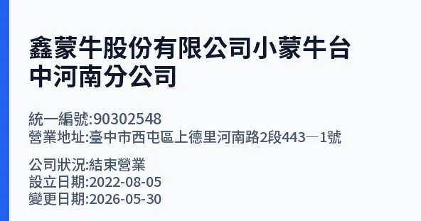 鑫蒙牛股份有限公司小蒙牛台中河南分公司的照片-統編 90302548(臺中市) 公司登記資料與營業項目詳細圖表