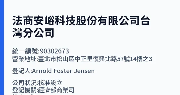 法商安峪科技股份有限公司台灣分公司的照片-統編 90302673(臺北市) 公司登記資料與營業項目詳細圖表
