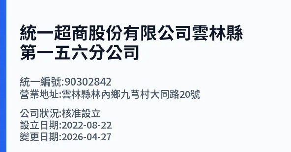 統一超商股份有限公司雲林縣第一五六分公司的照片-統編 90302842(雲林縣) 公司登記資料與營業項目詳細圖表